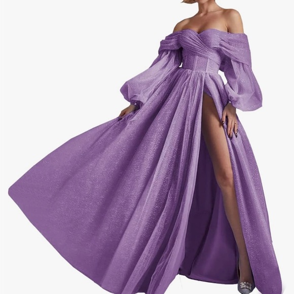 Dresses | Sparkly Off Shoulder Puffy Sleeve Tulle Prom Dresses With ...